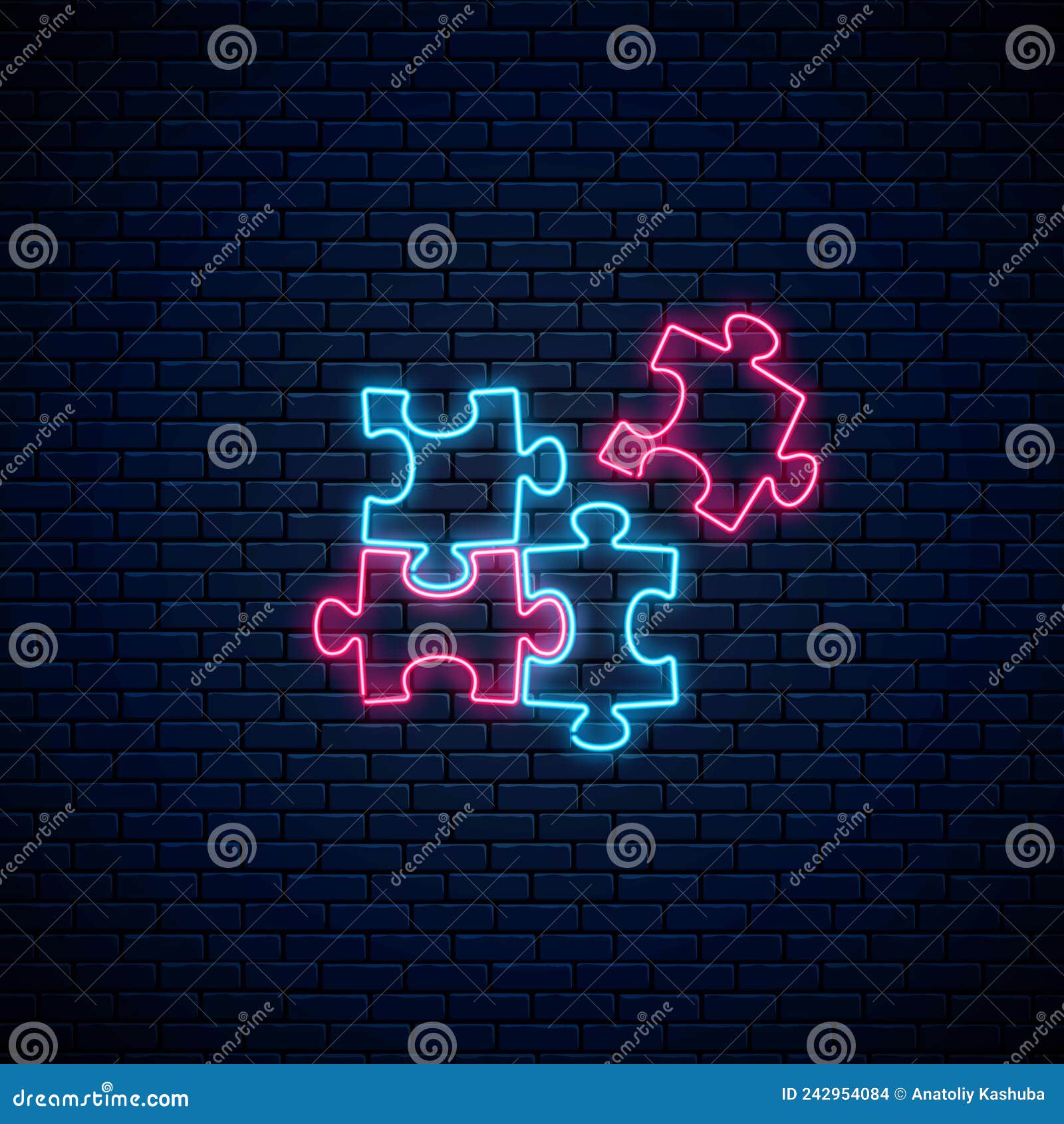 Neon Puzzle Pieces Connecting, Problem Solving And Solution Finding ...