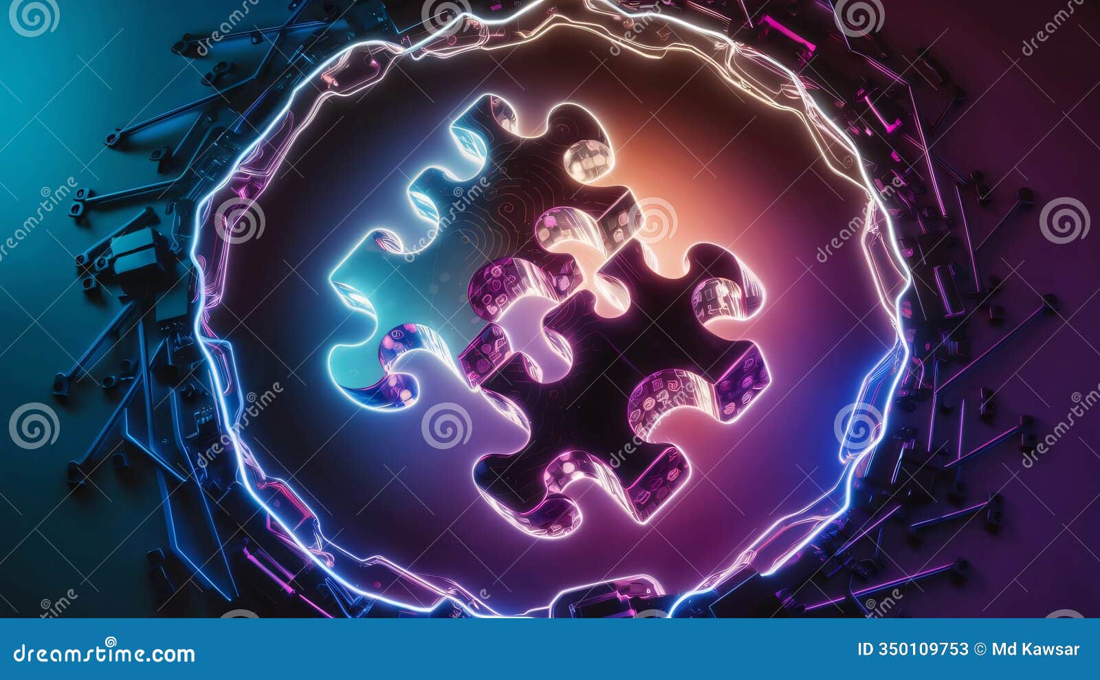 Neon Puzzle Pieces, Technology Solution Concept, High Quality Image ...