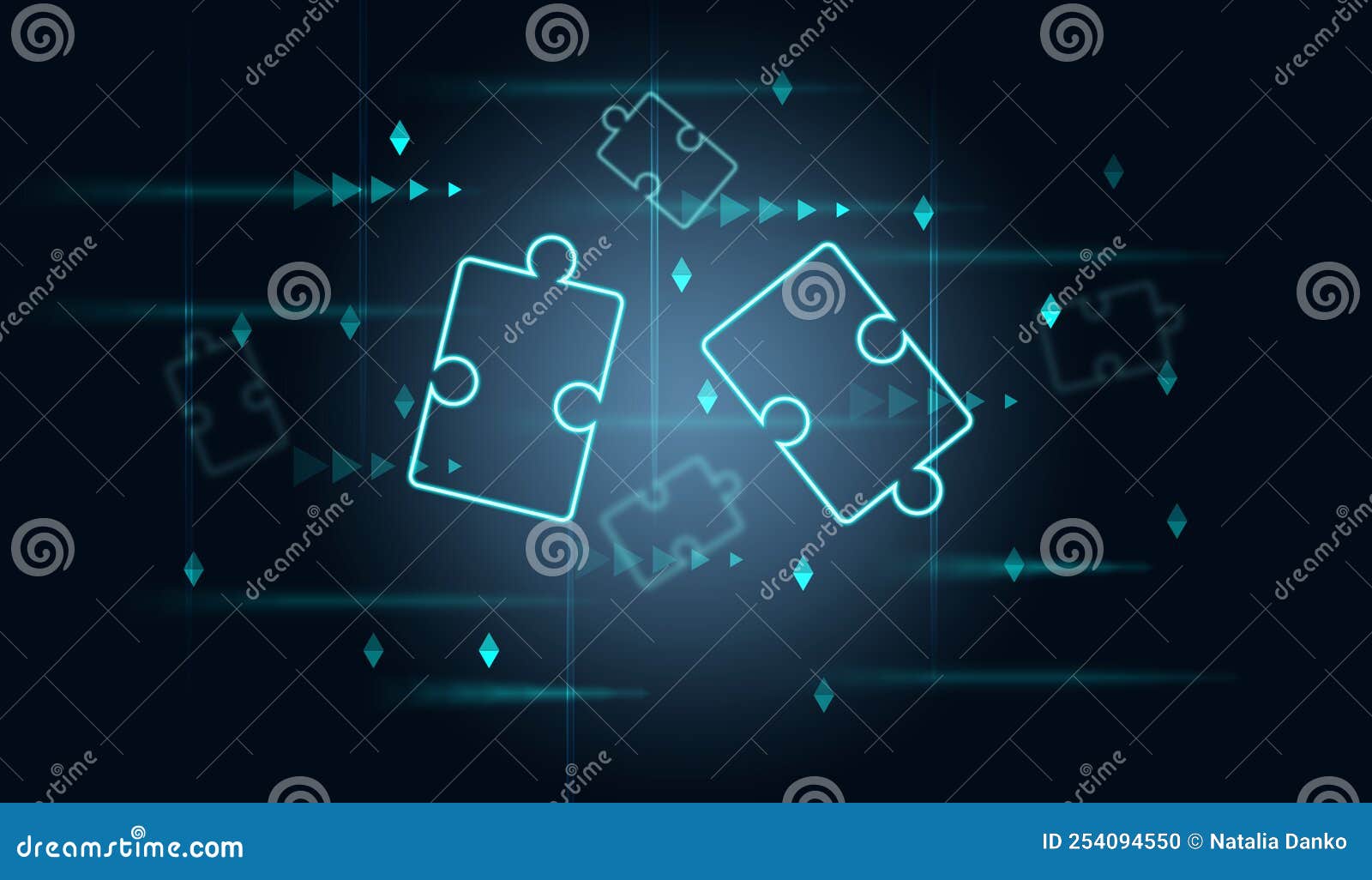 Neon Puzzles on a Blue Abstract Background, the Concept of Finding ...