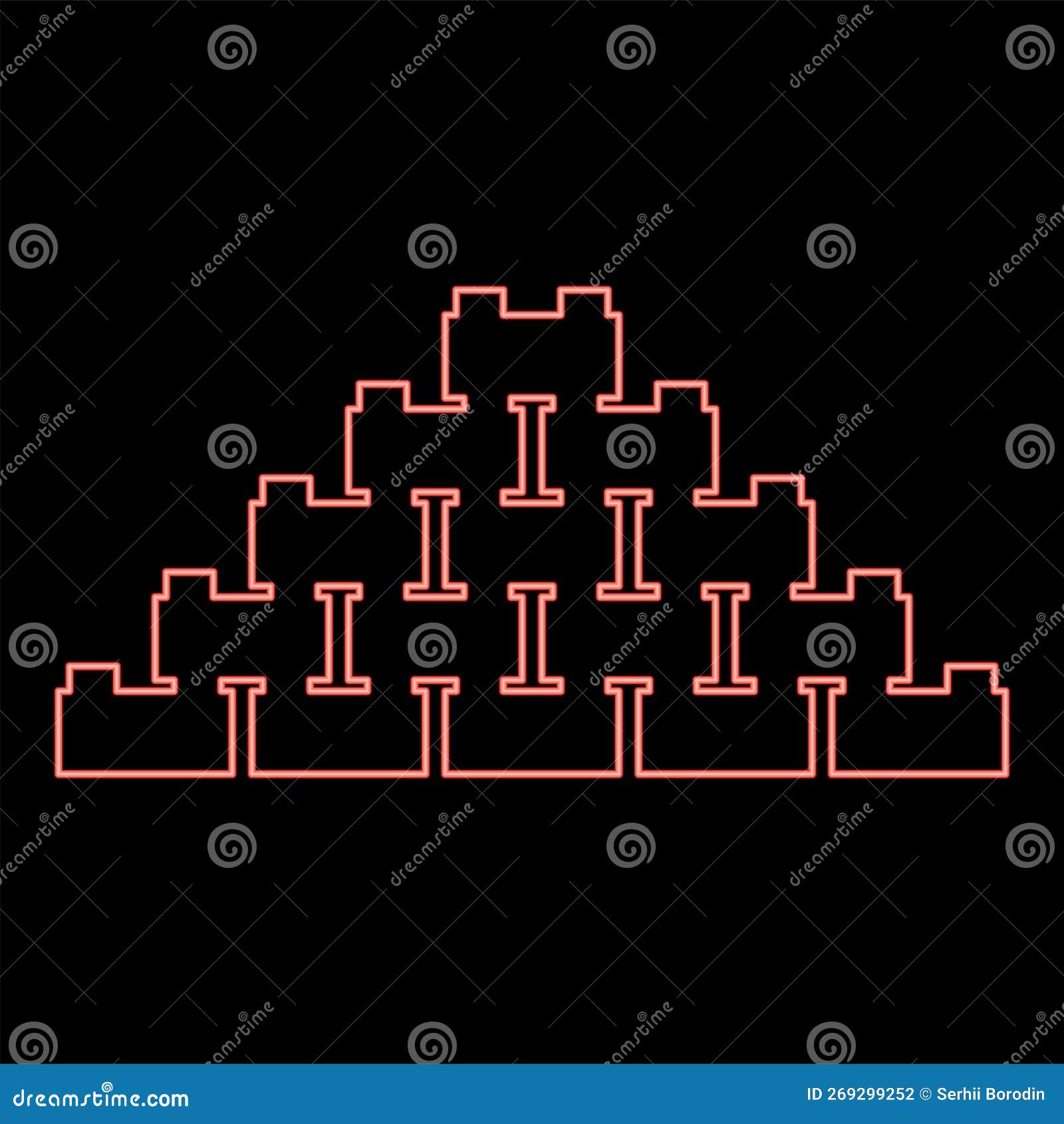 Neon Pyramid of Bricks Red Color Vector Illustration Image Flat Style ...