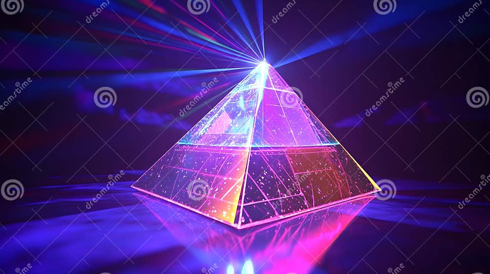 Neon Pyramid 3D Render: Abstract Background Stock Illustration ...