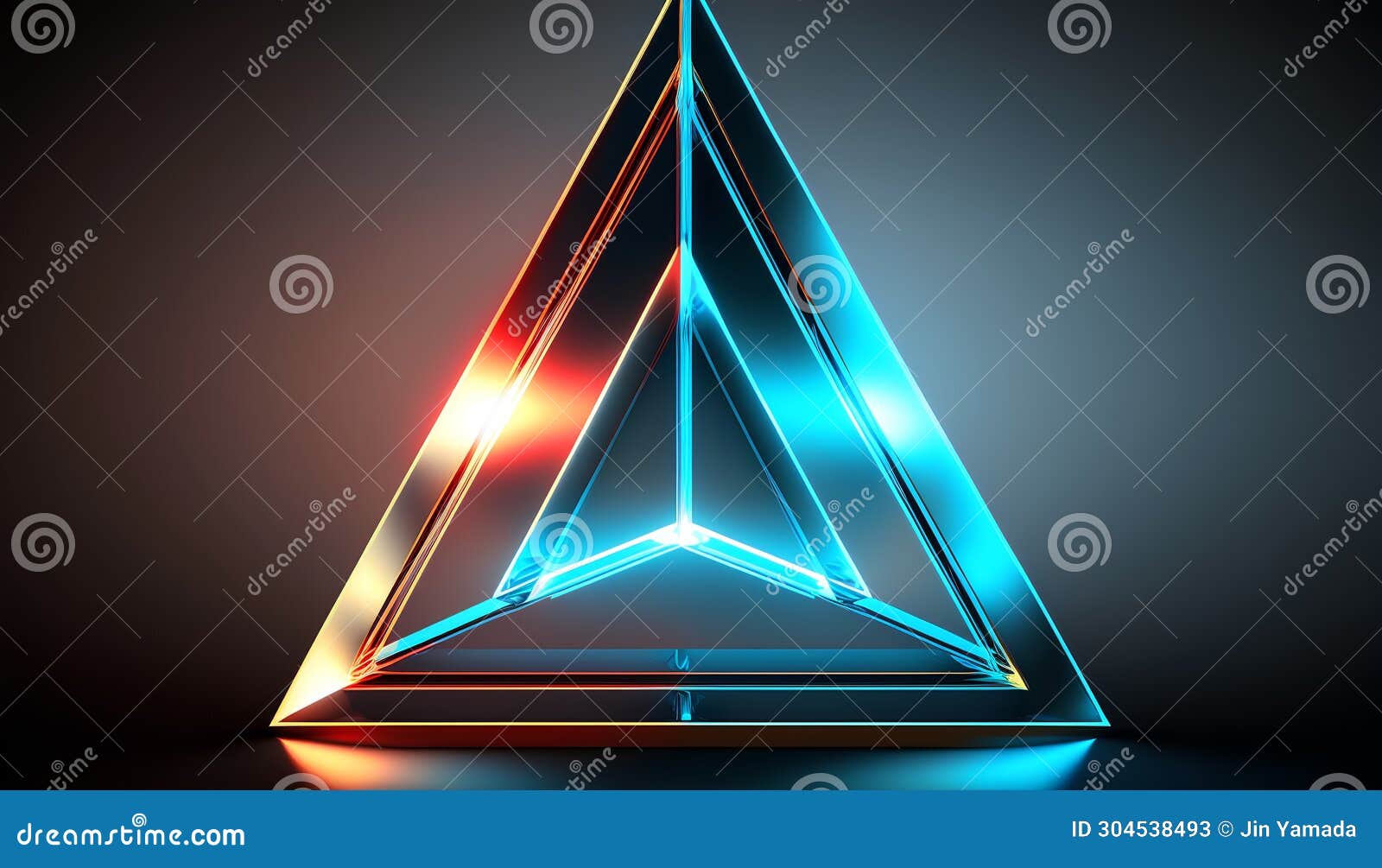 Neon Pyramid on a Dark Background. 3D Rendering. Neon Style Stock ...