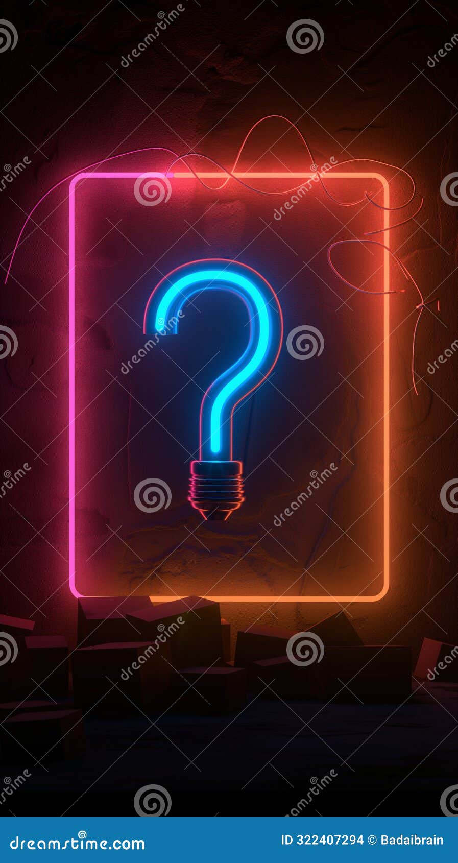 Neon Question Mark Against a Lamp Stock Illustration - Illustration of ...