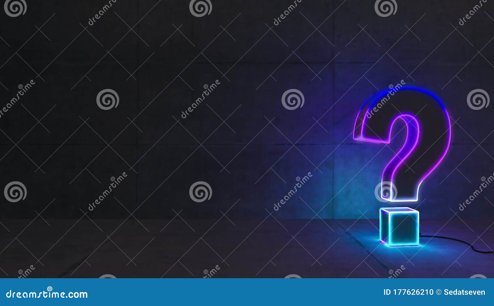 Neon Question Mark with Concrete Wall 3D Rendering Stock Illustration ...