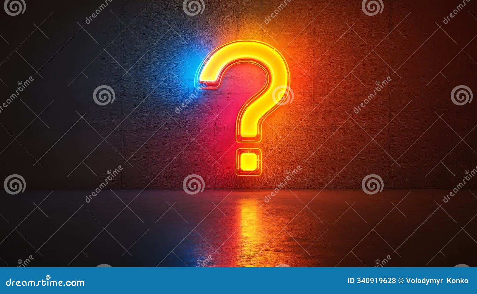 Neon Question Mark on Dark Wall, Vibrant Illumination. Curiosity and ...