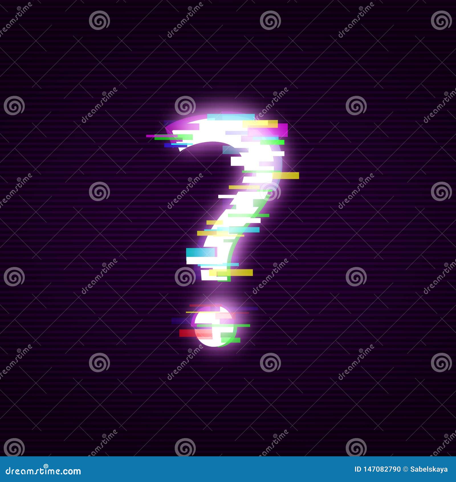 Neon Question Mark with Glitch Effect Abstract Style Stock Vector ...