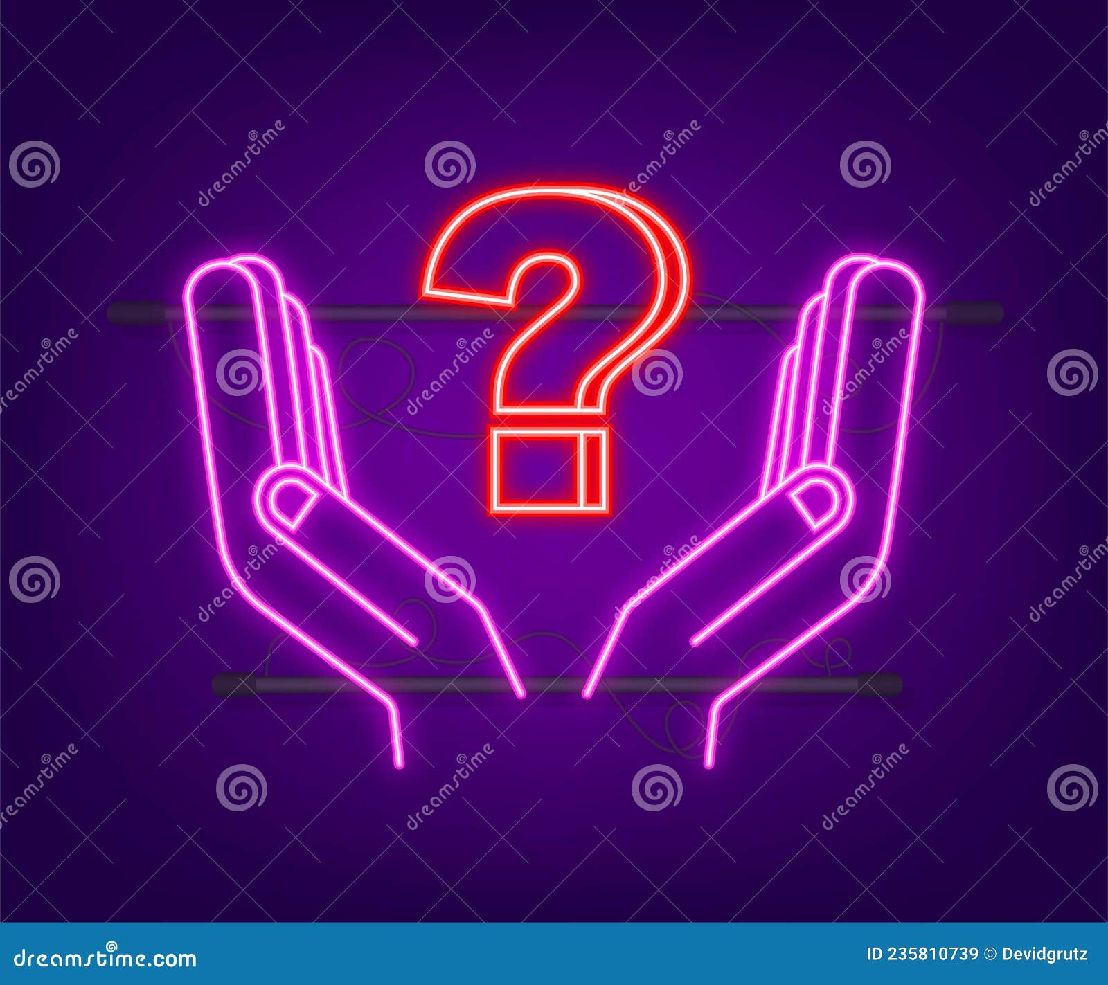 Neon Question Mark in Hands for Concept Design. Technology Vector ...