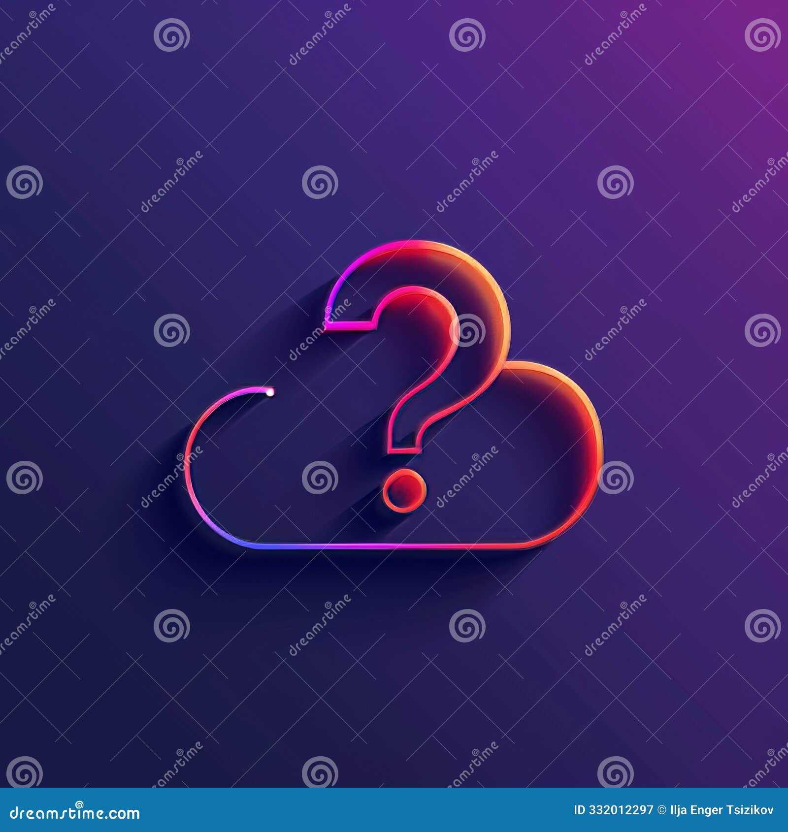 Neon Question Mark Inside a Cloud on a Purple Background Representing ...