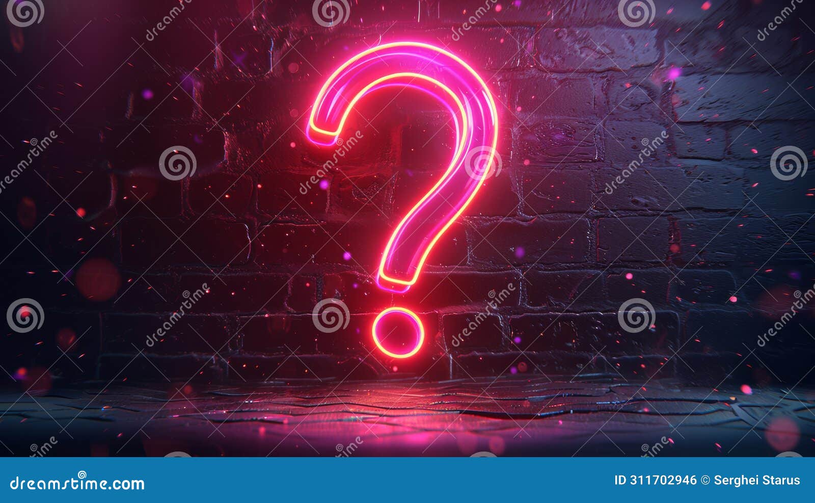 A Neon Question Mark Sign on a Brick Wall, AI Stock Illustration ...