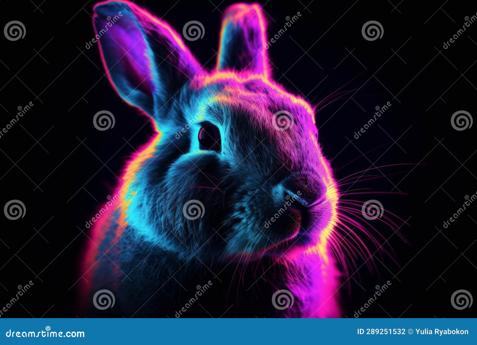 Neon rabbit. Generate Ai stock illustration. Illustration of face ...
