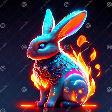 Neon Rabbit in the Form of a Fire. Vector Illustration Stock ...
