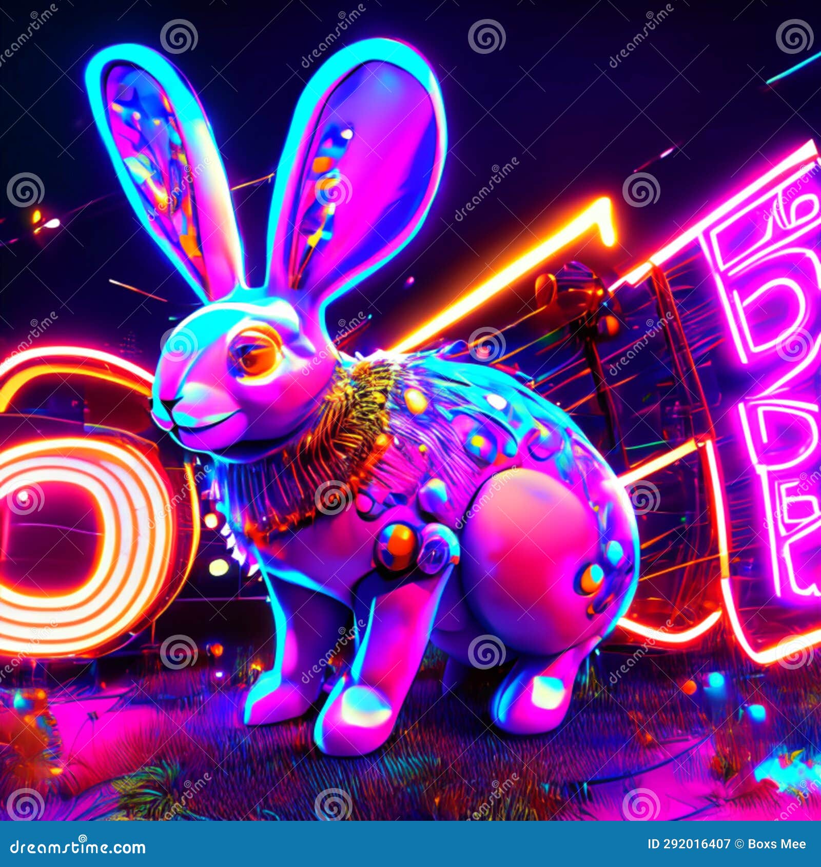Neon Rabbit in Neon Light. 3d Rendering, 3d Illustration Stock ...