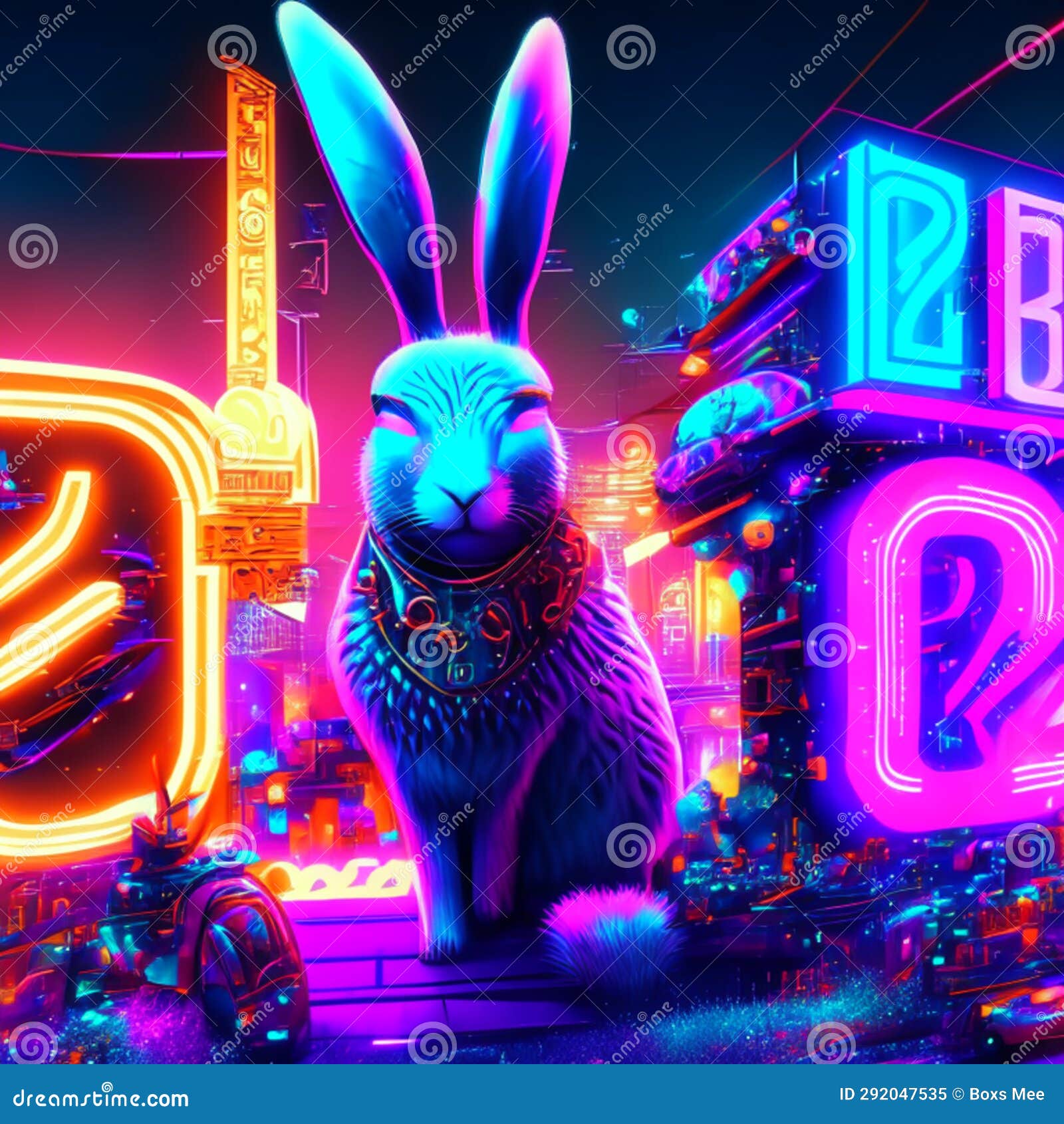 Neon Rabbit in Neon Light. 3d Rendering, 3d Illustration Stock ...