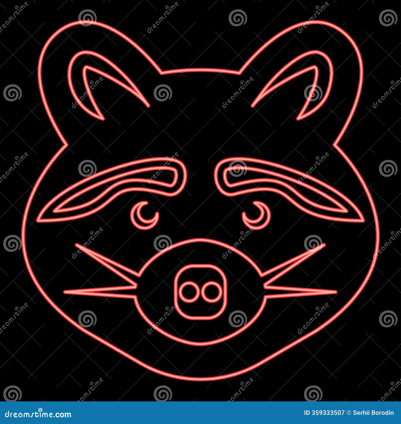 Neon Raccoon Head Red Color Vector Illustration Image Flat Style Stock ...