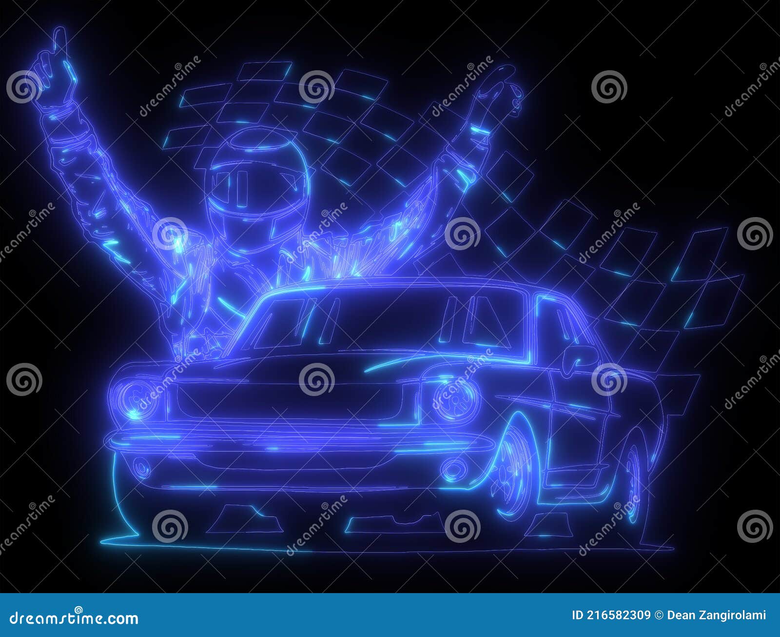 Neon Silhouette of a Race Driver in Front of His Car Stock Illustration ...