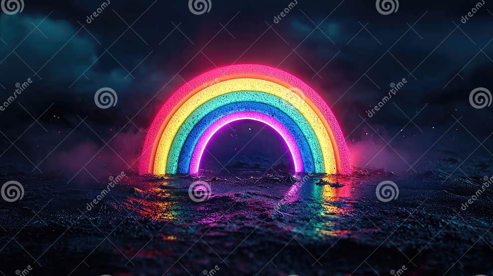 Neon Rainbow on Black Background. Selective Focus Stock Image - Image ...