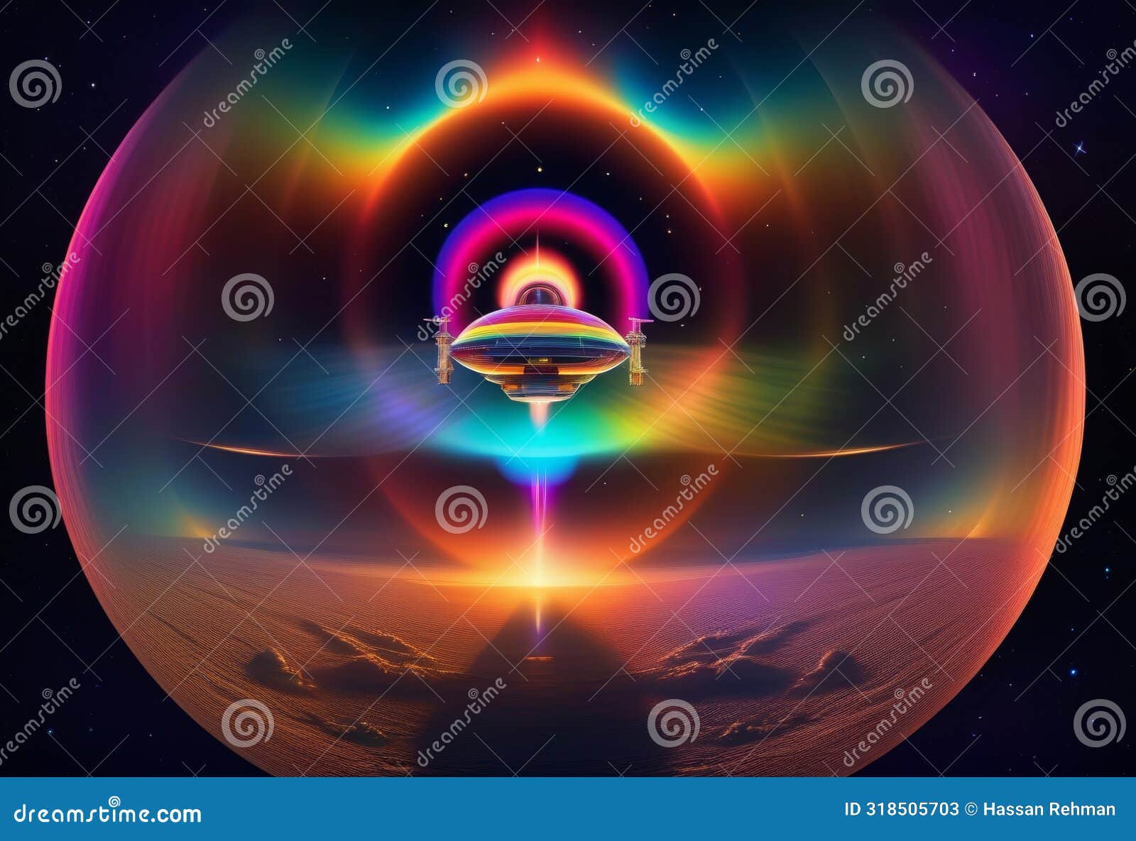 A Neon Rainbow Celestial Vessel Dancing Across the Night Sky Stock ...
