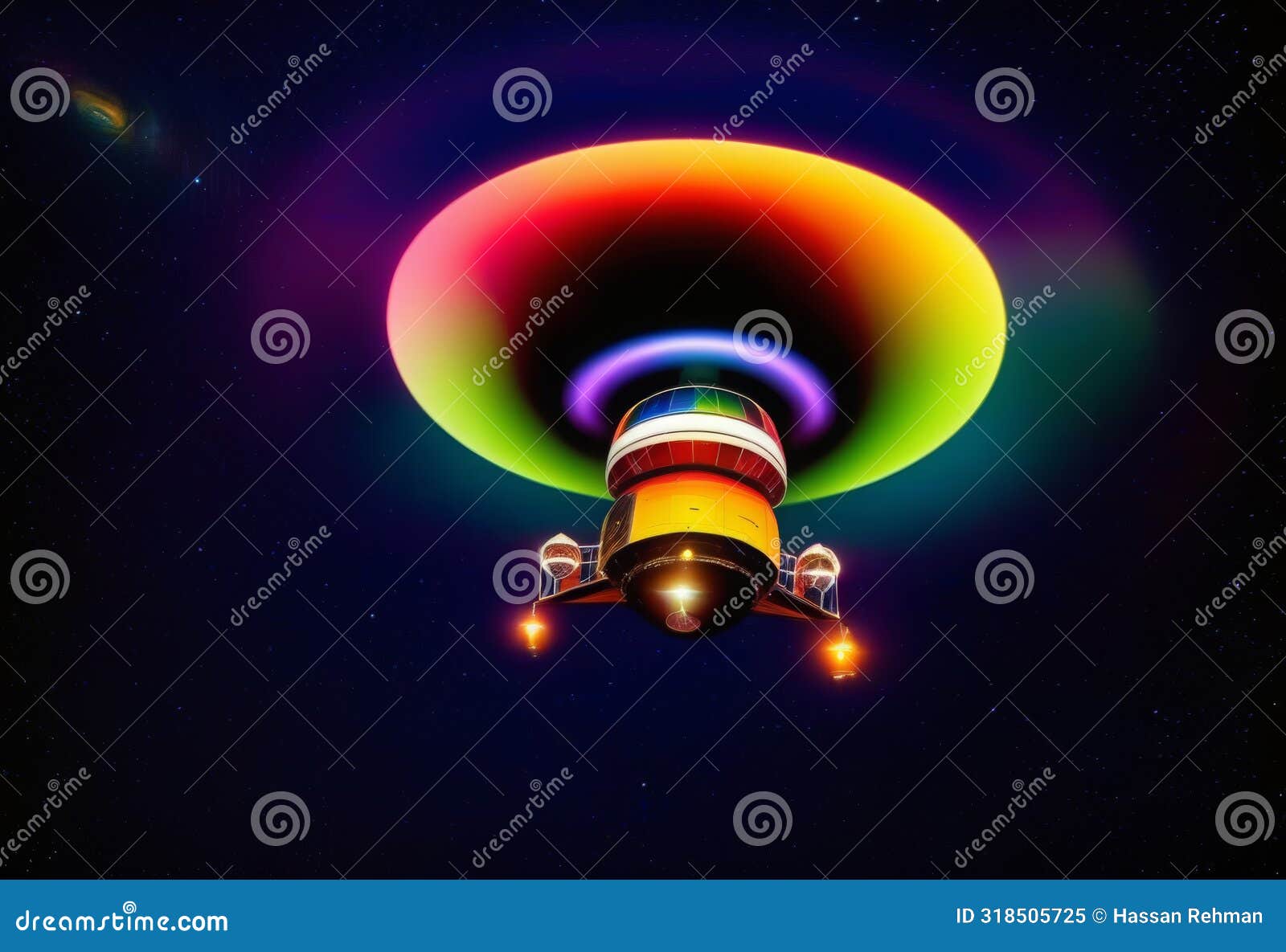 A Neon Rainbow Celestial Vessel Dancing Across the Night Sky Stock ...