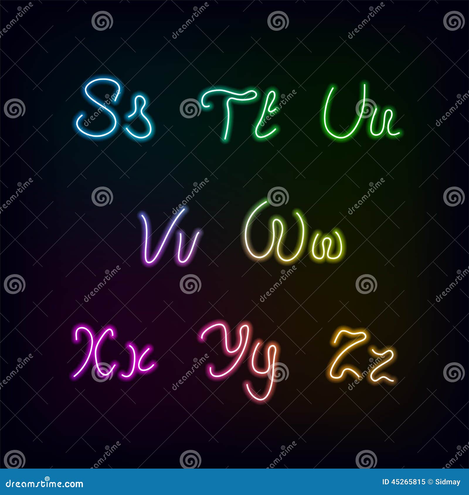 Neon Rainbow Color Glow Alphabet. Stock Vector - Illustration of ...