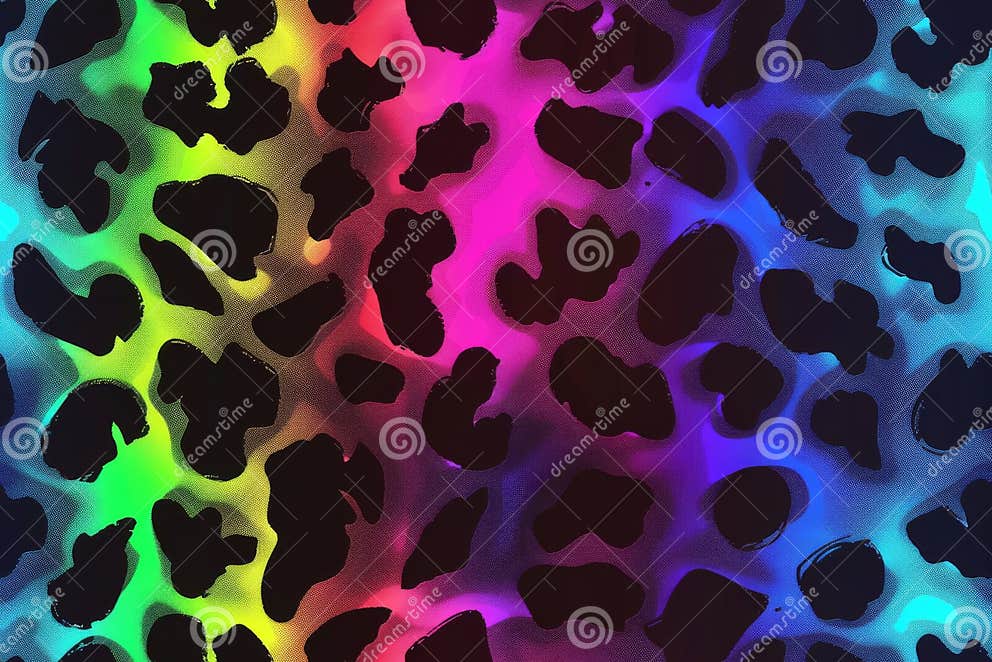 Neon Rainbow Leopard Print Seamless Pattern Stock Illustration ...