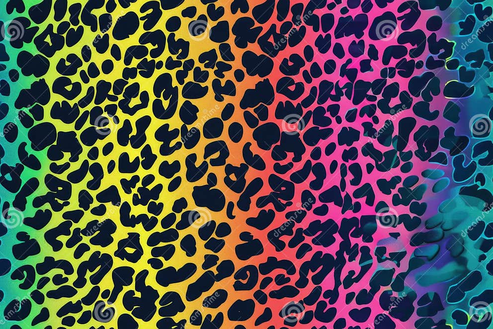 Neon Rainbow Leopard Print Seamless Pattern Stock Illustration ...