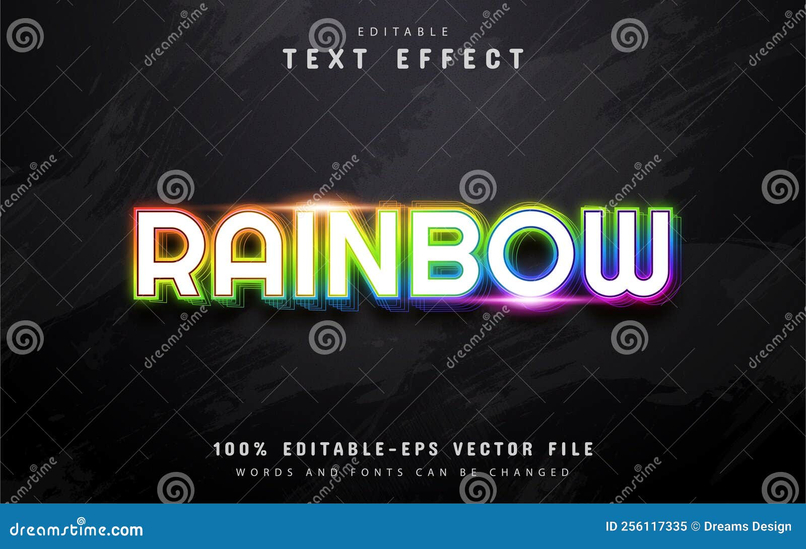 Neon rainbow text effect stock vector. Illustration of blue - 256117335
