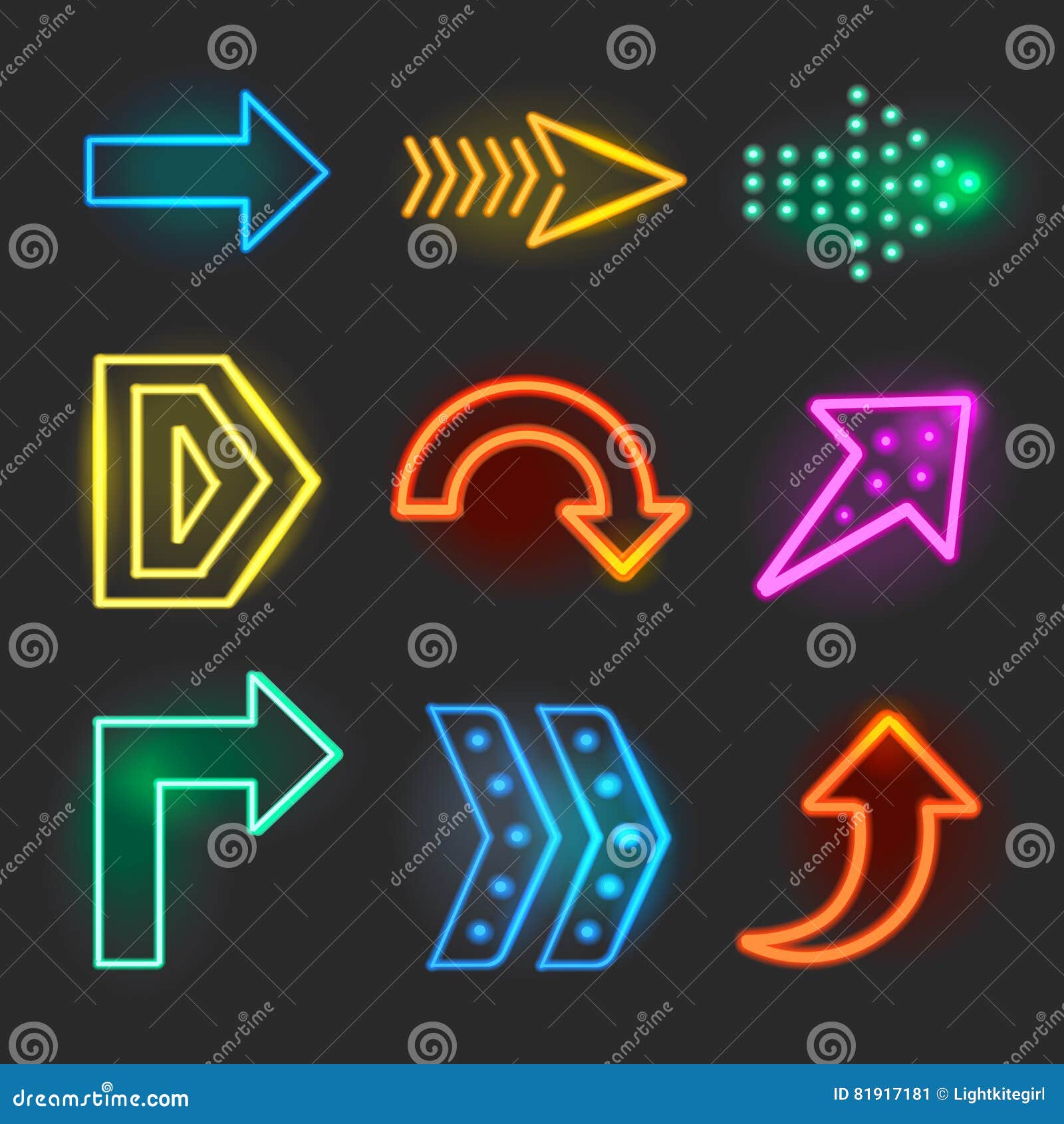 Neon Realistic Arrows Signs, Pointer Set Showing Direction Vector ...