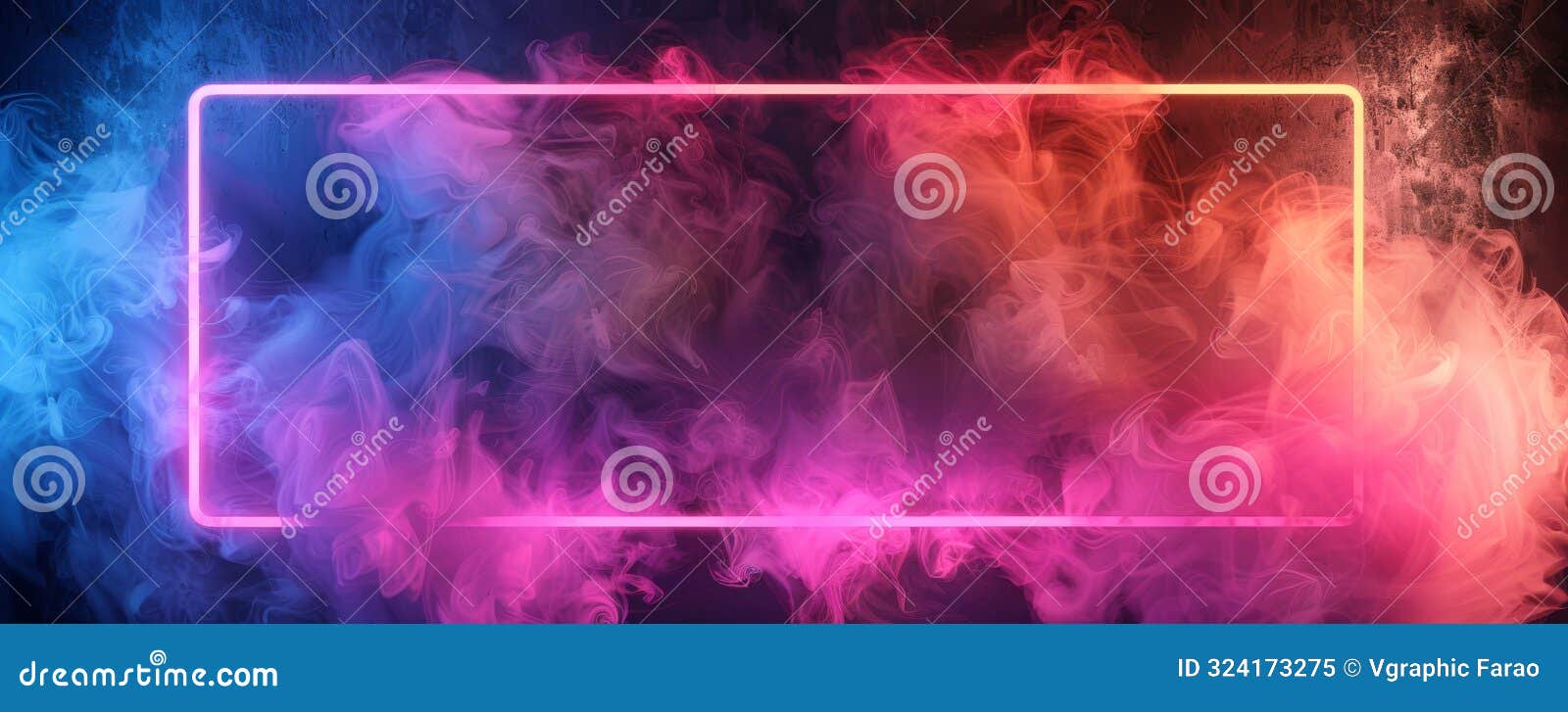 Neon Rectangle Frame with Colorful Smoke Effect on Dark Background ...