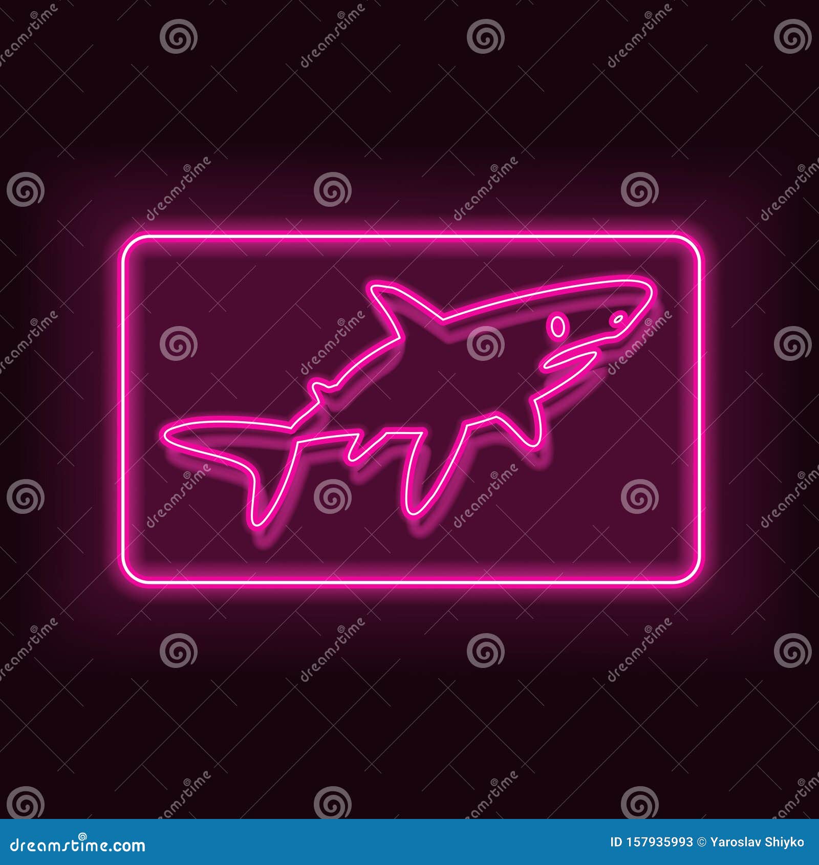 Neon Rectangle Frame with Fish Shark. Glowing Signboard Design Stock ...
