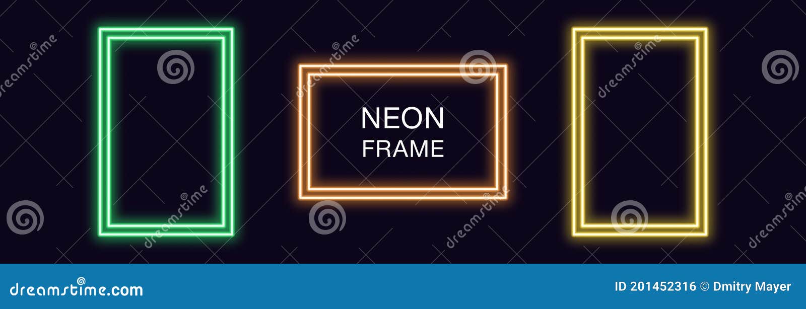Neon Rectangle Frame. Set of Rectangular Neon Border with Double ...