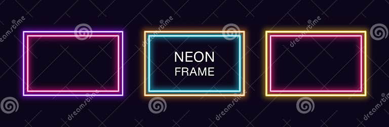 Neon Rectangle Frame. Set of Rectangular Neon Border with Double ...