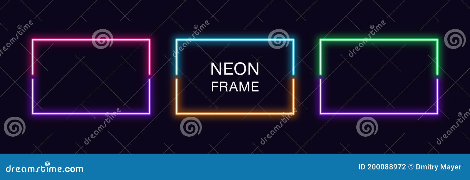 Neon Rectangle Frame. Set of Rectangular Neon Border in 2 Outline Parts ...