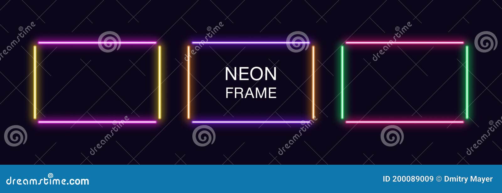 Neon Rectangle Frame. Set of Rectangular Neon Border in 4 Outline Parts ...