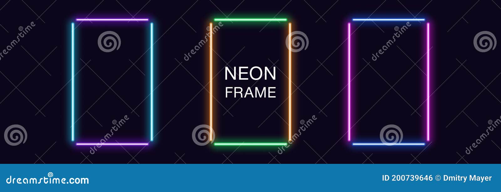 Neon Rectangle Frame. Set Of Rectangular Neon Border In 4 Outline Parts ...
