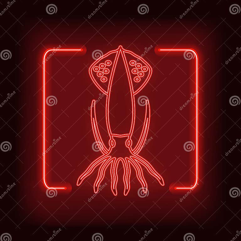 Neon Rectangle Frame with Squid. Glowing Signboard Design Stock Vector ...