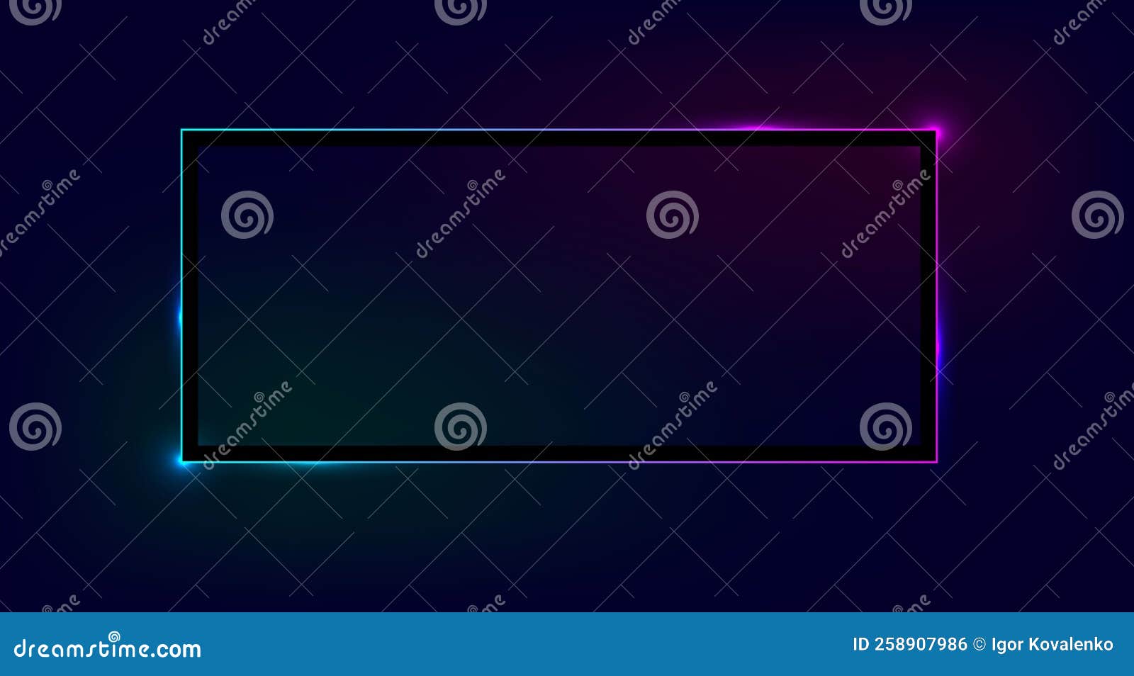 Neon Rectangular Frame with Shining Effects on a Dark Background Stock ...