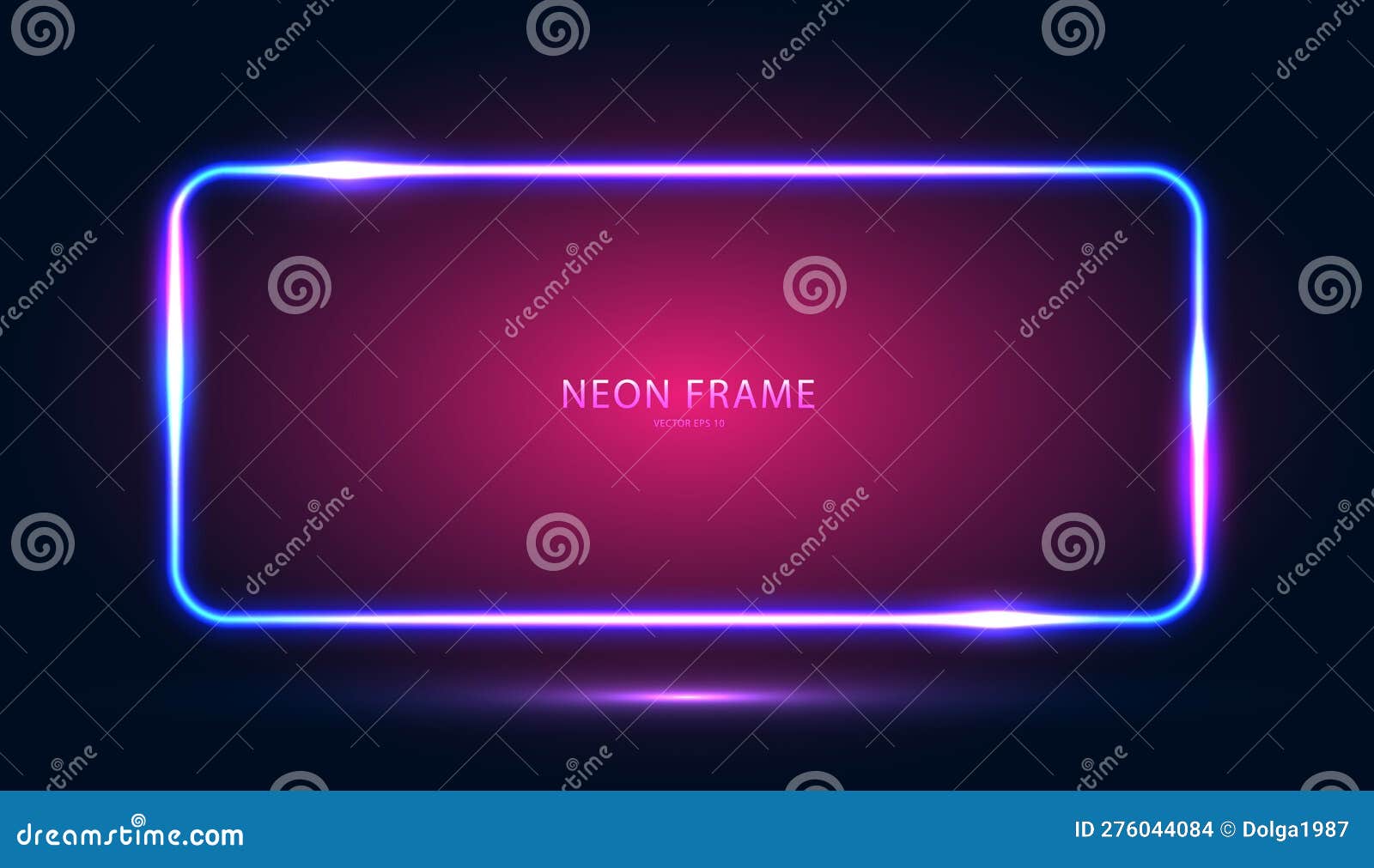 Neon Rectangular Frame with Shining Effects on a Dark Blue-pink ...