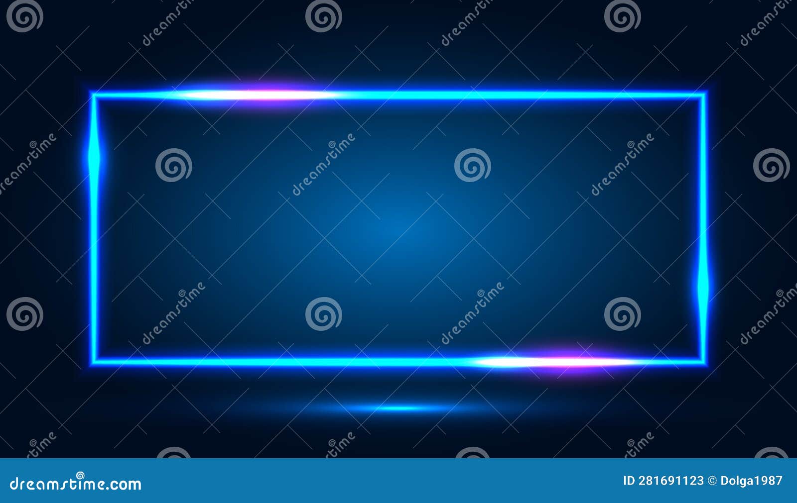 Neon Rectangular Frame with Shining Effects and Highlights on a Dark ...