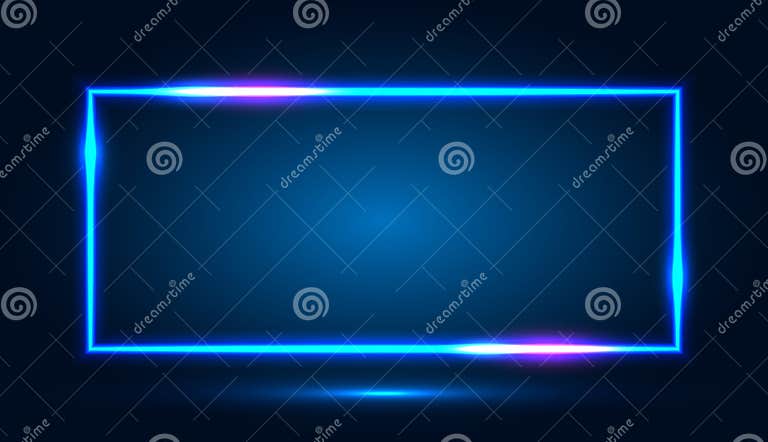 Neon Rectangular Frame with Shining Effects and Highlights on a Dark ...