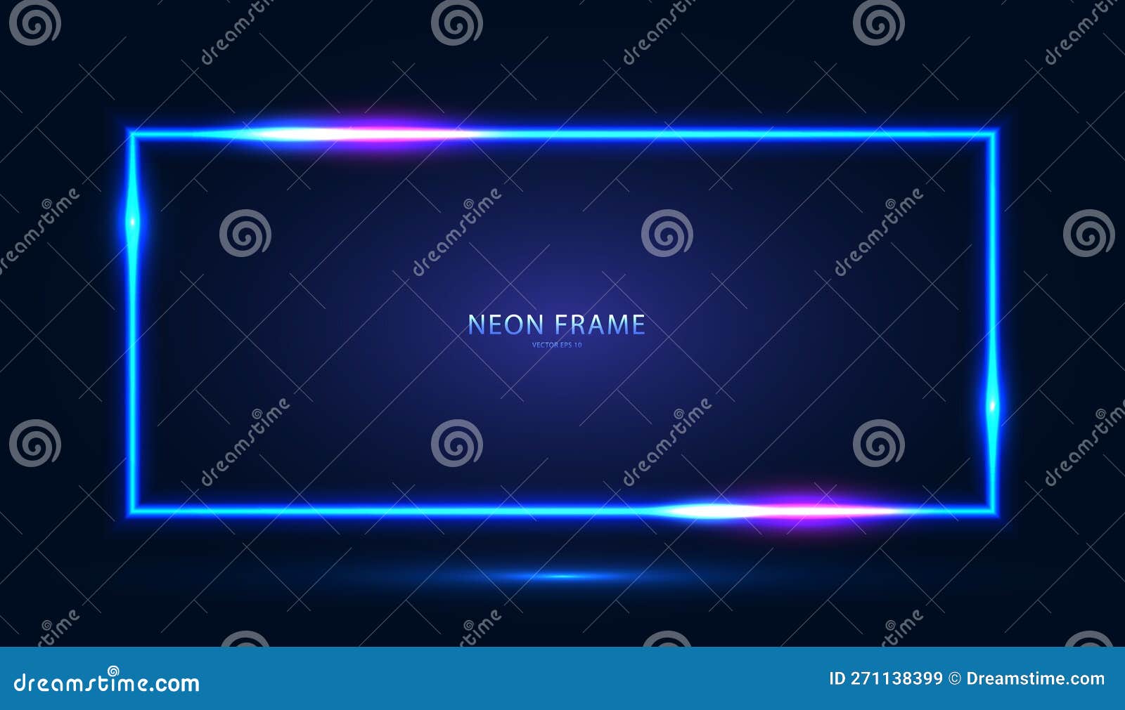 Neon Rectangular Frame with Shining Effects and Highlights on a Dark ...
