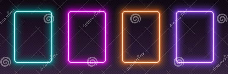 Neon Rectangular Frames, Glowing Borders Set, Colorful Futuristic UI Design Elements. Stock ...