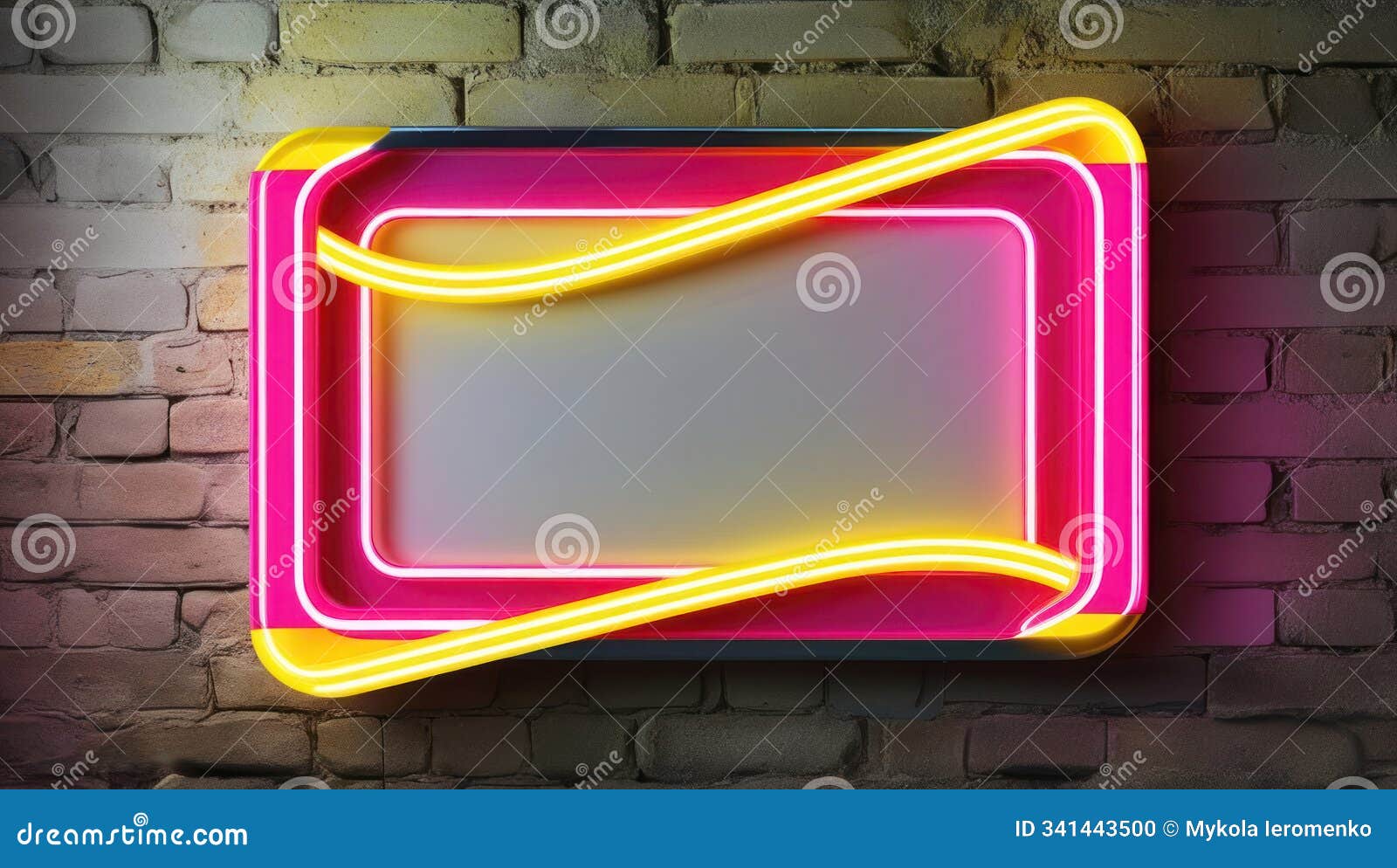 Neon Rectangular Sign with Frame on Brick Wall. Stock Photo - Image of ...