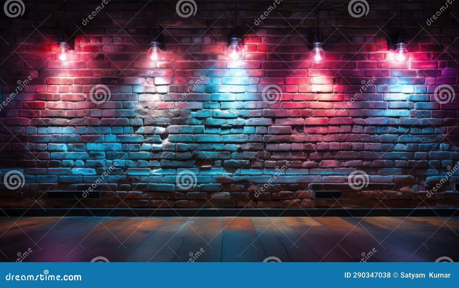 Neon Red Blue Lights on Brick Walls and Floor Generative AI Stock ...