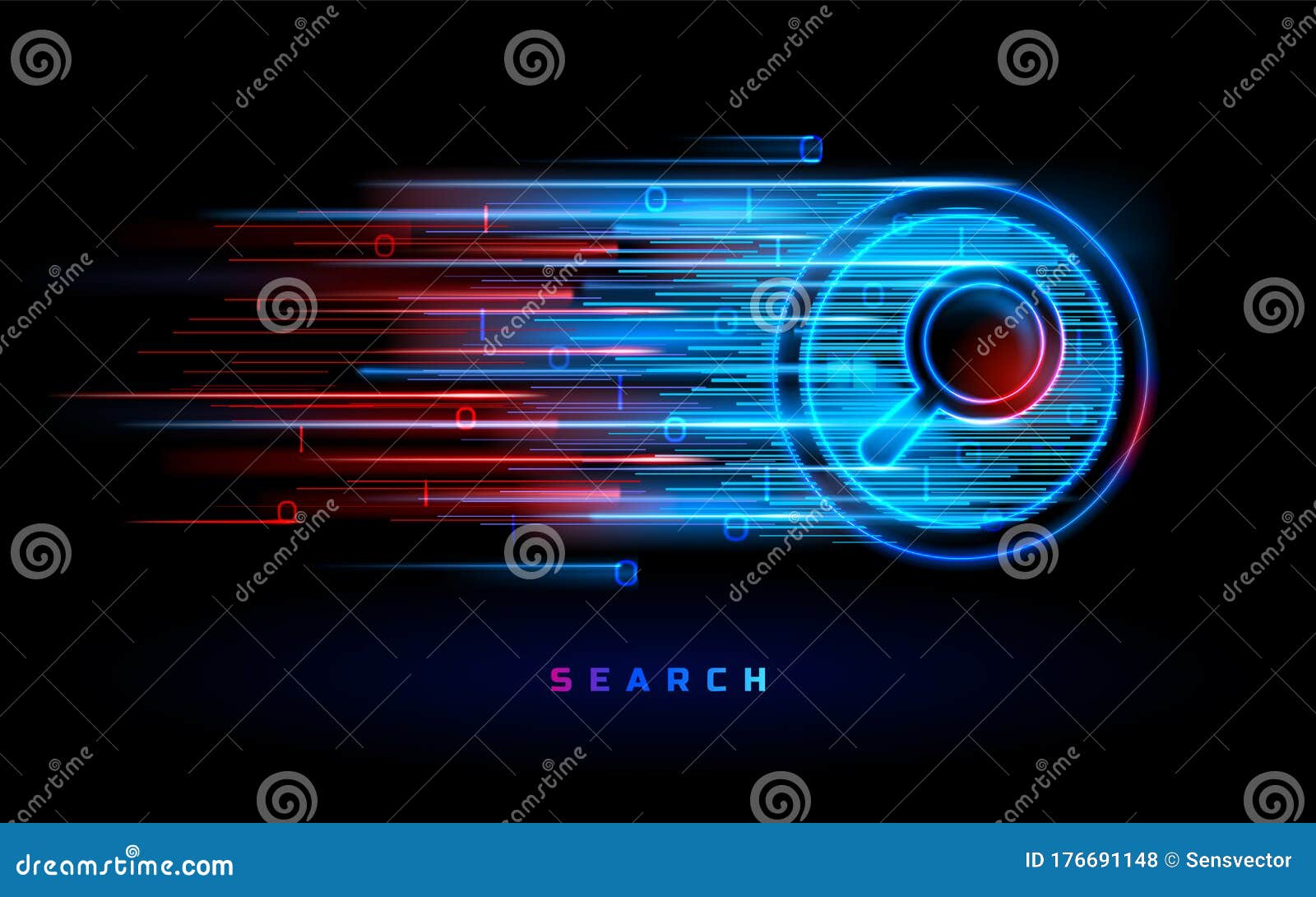 Neon Red Blue Magnifier, Internet Search Engine Stock Vector ...
