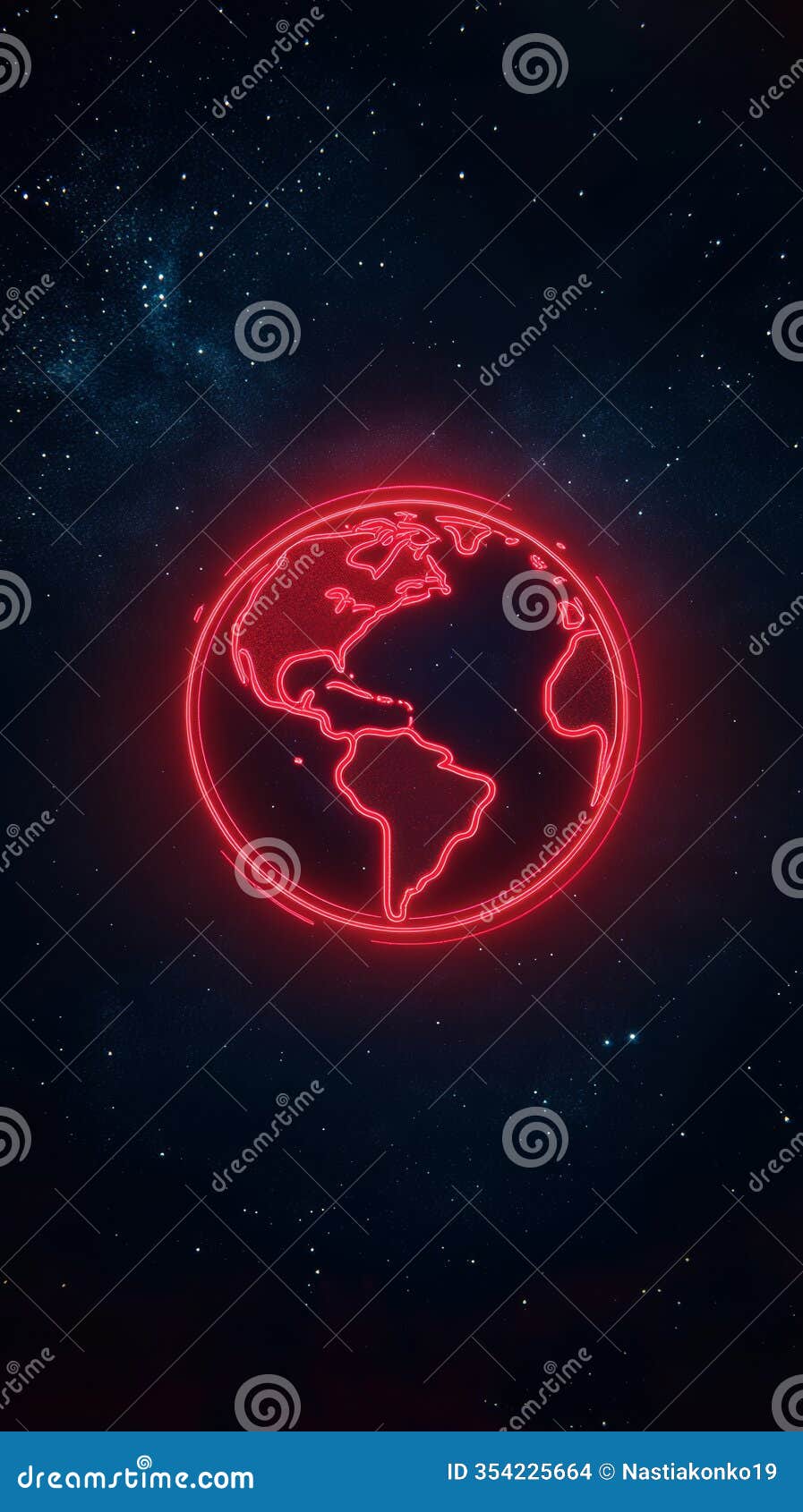 Neon Red Earth Illustration Against Starry Night Sky Stock Photo ...