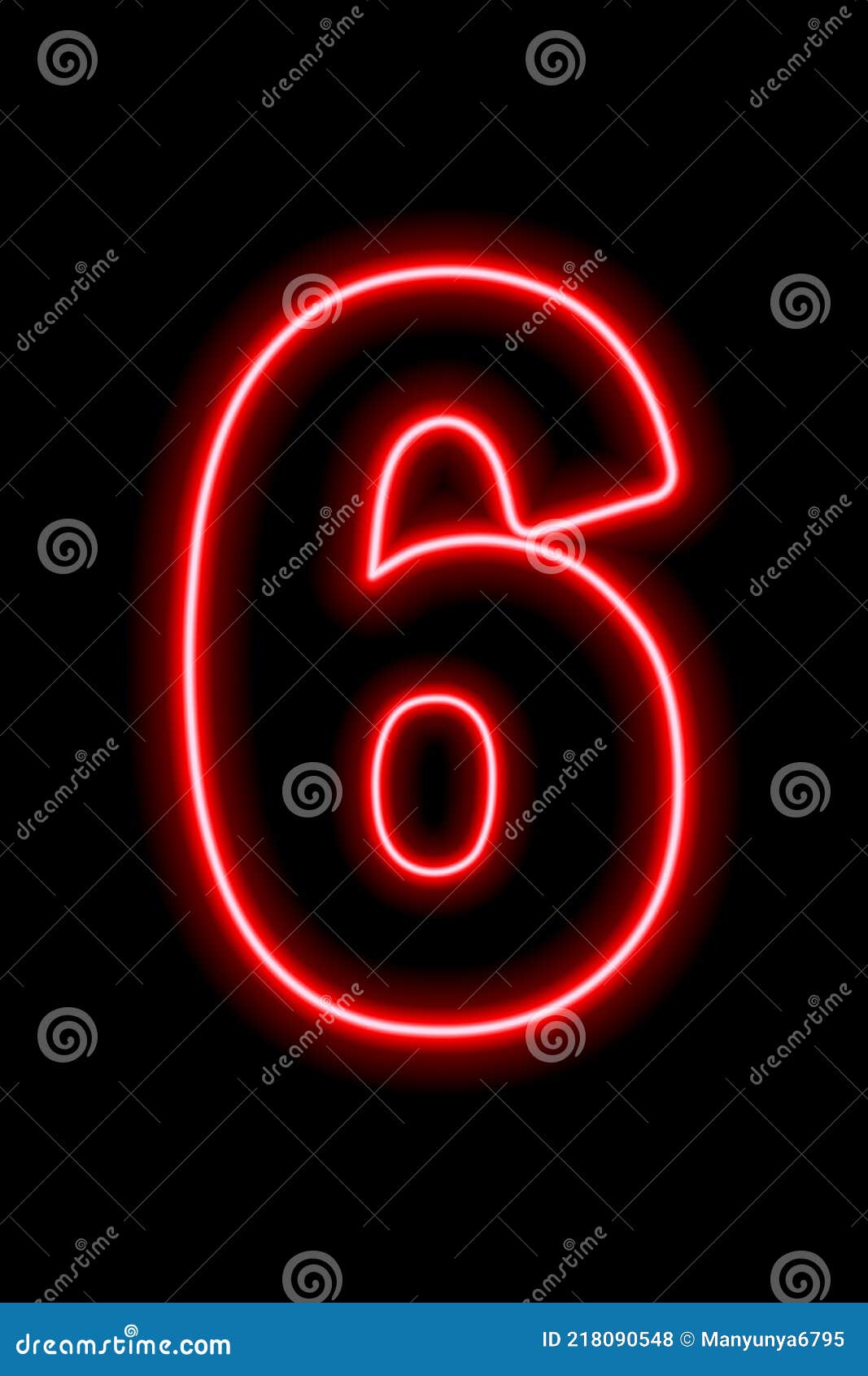 Neon Red Number 6 on Black Background. Learning Numbers, Serial Number ...