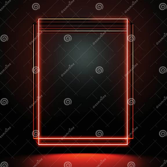 Neon Red Rectangle Frame on Black Background Stock Illustration ...