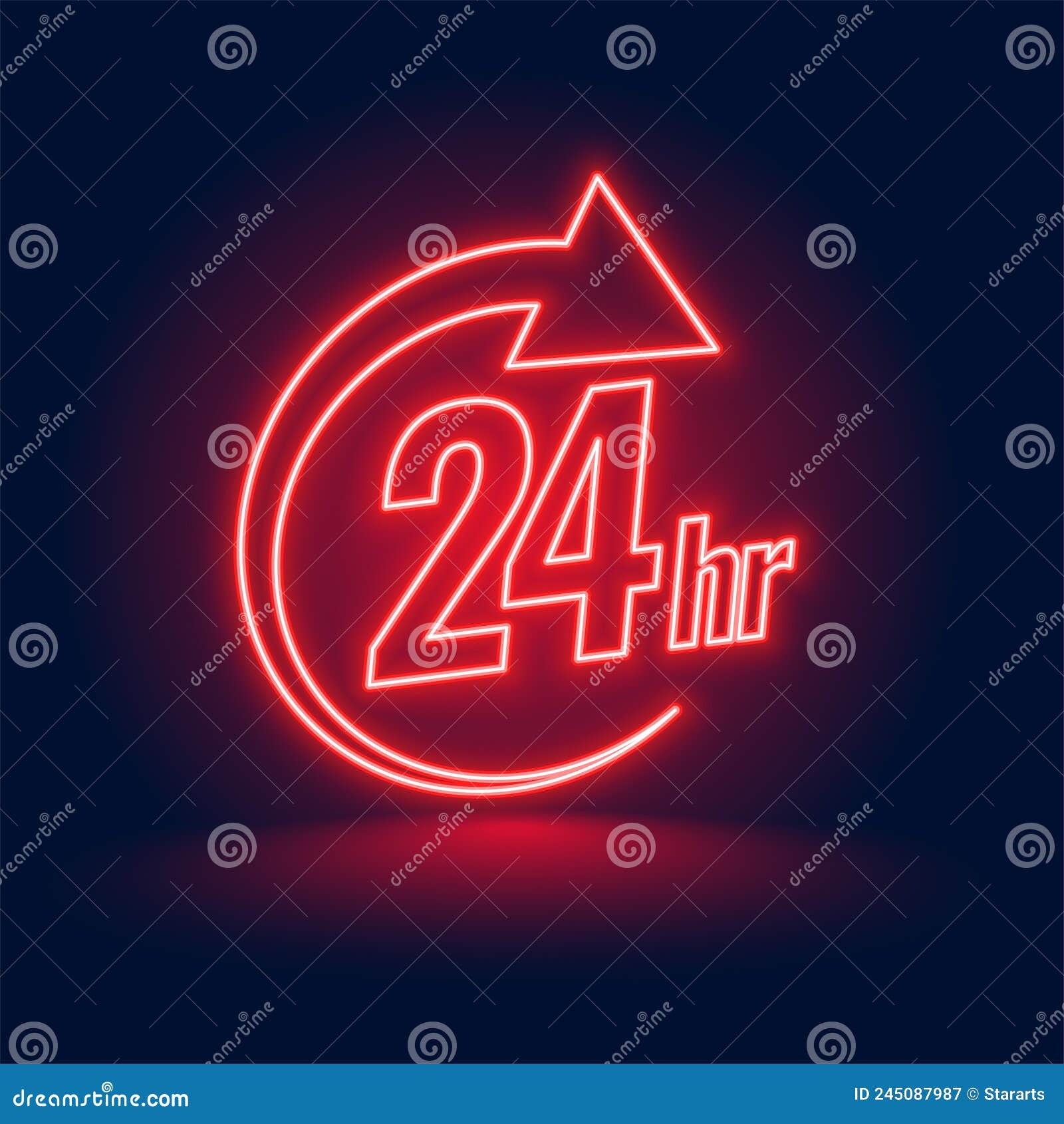 Neon Red Sign of 24 Hour of Service Stock Vector - Illustration of 24th ...