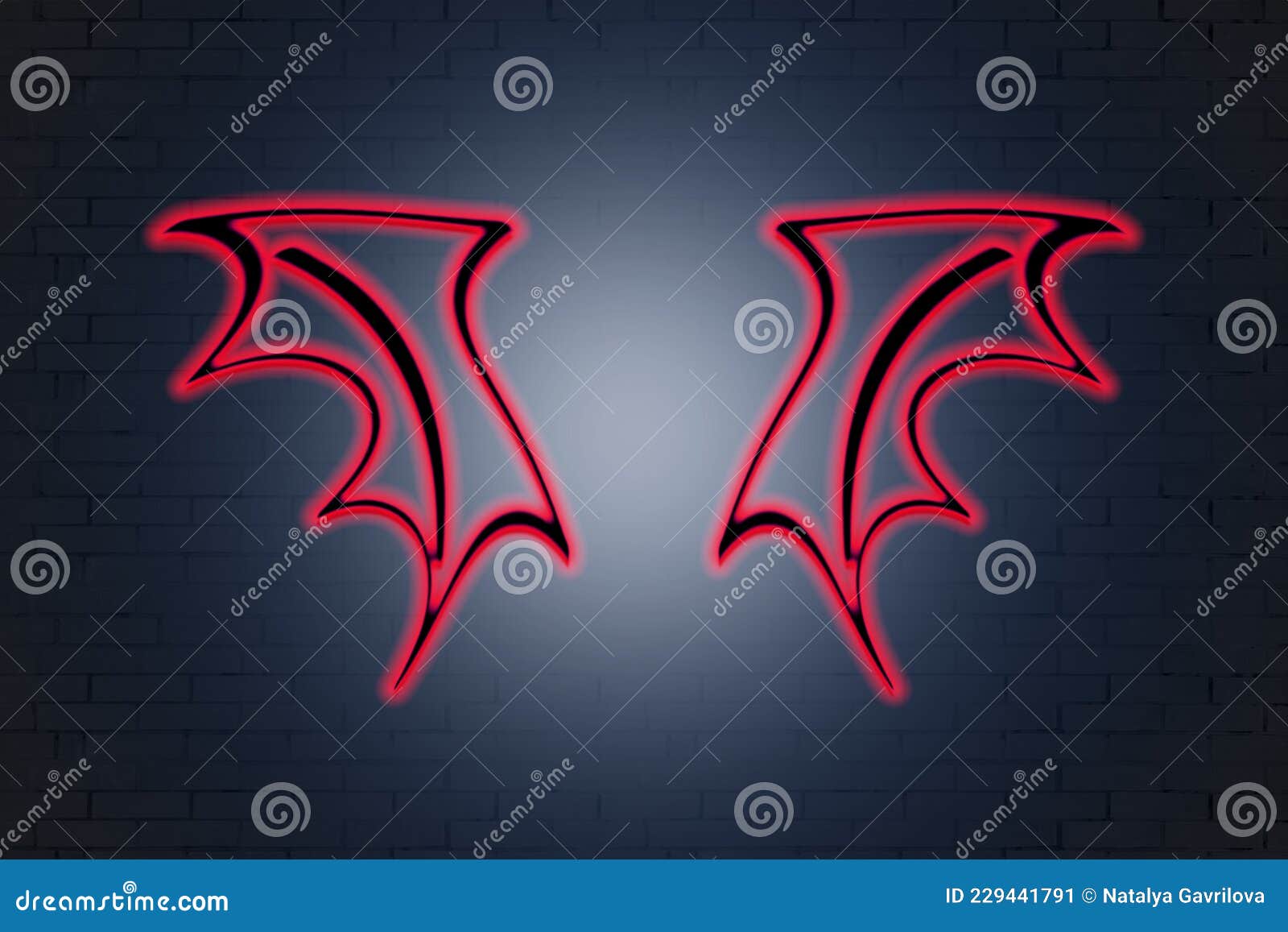 Neon Red Wings on a Brick Wall Background Stock Illustration ...