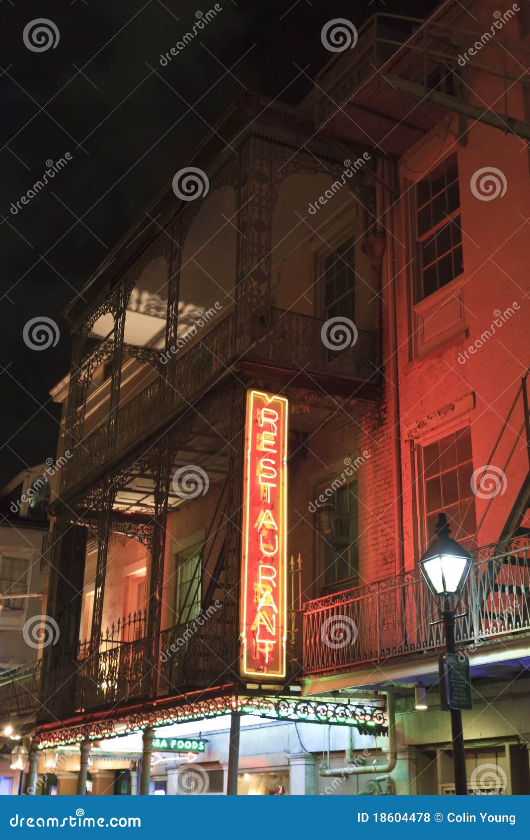 Neon Restaurant Sign editorial stock photo. Image of quarter - 18604478